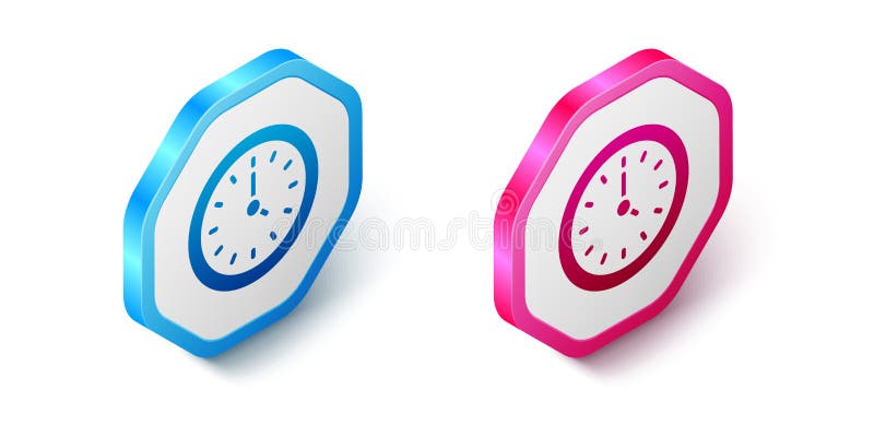 Isometric Clock Icon Isolated on White Background. Time Symbol. Hexagon ...