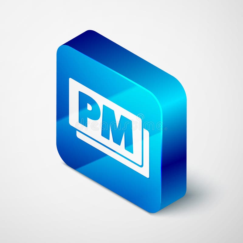 Isometric Clock PM Icon Isolated on Grey Background. Time Symbol. Blue ...