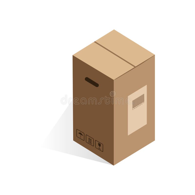 Isometric Closed Cardboard Box, Cargo Mail Package with Barcode Stock ...
