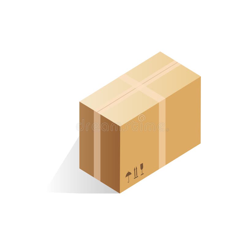 Isometric Closed Cardboard Box of Rectangular Shape, Duct Taped Parcel ...