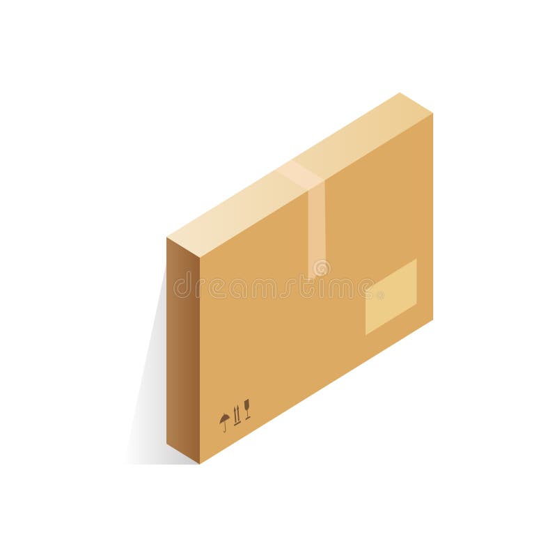 Isometric Closed Cardboard Box, Thin Rectangular Package with Paper ...