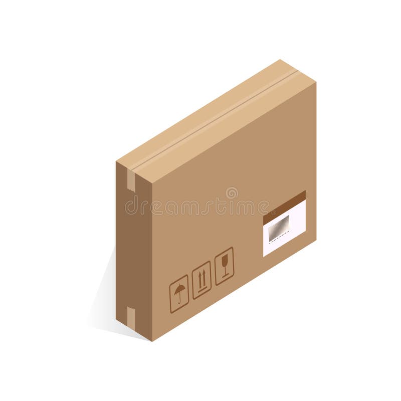 Isometric Closed Cardboard Box, Wrapping of Parcel with Barcode Stock ...