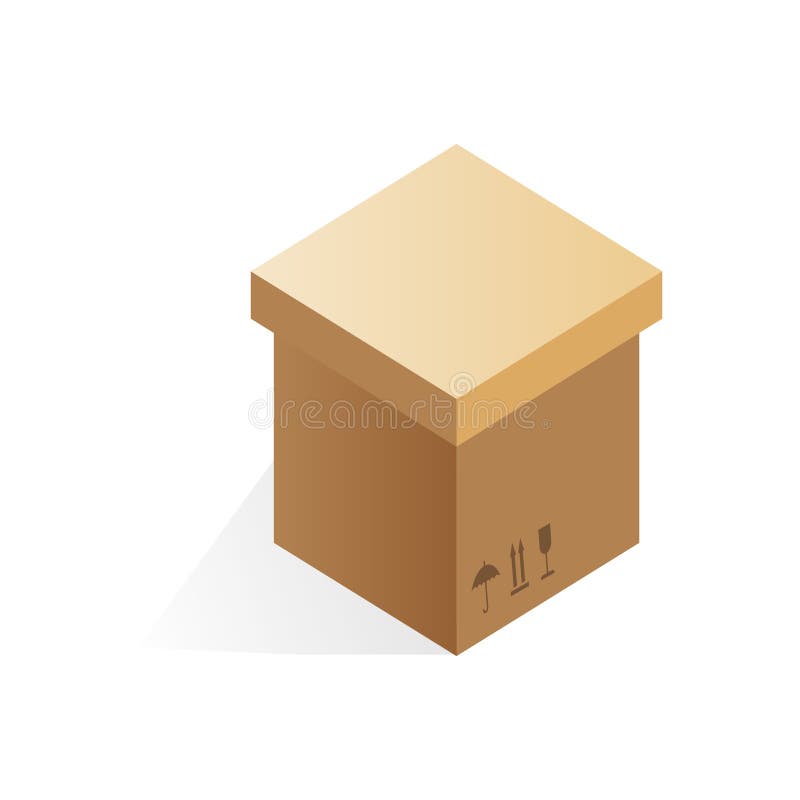 Isometric Closed Cardboard Package, Brown Cube Shoe Box with Lid Stock ...