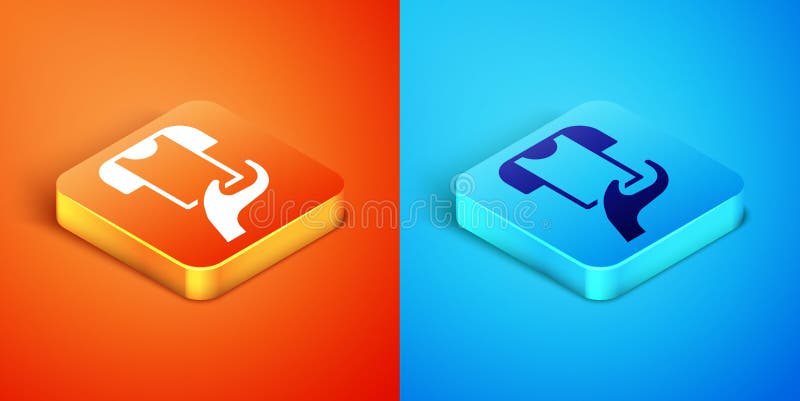 Isometric Clothes Donation Icon Isolated on Orange and Blue Background ...