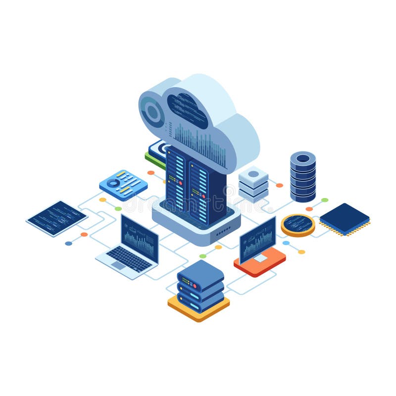 Isometric Cloud Based Solution with Data Center Connectivity Stock ... Isometric Cloud Based Solution with Data Center Connectivity Stock ...