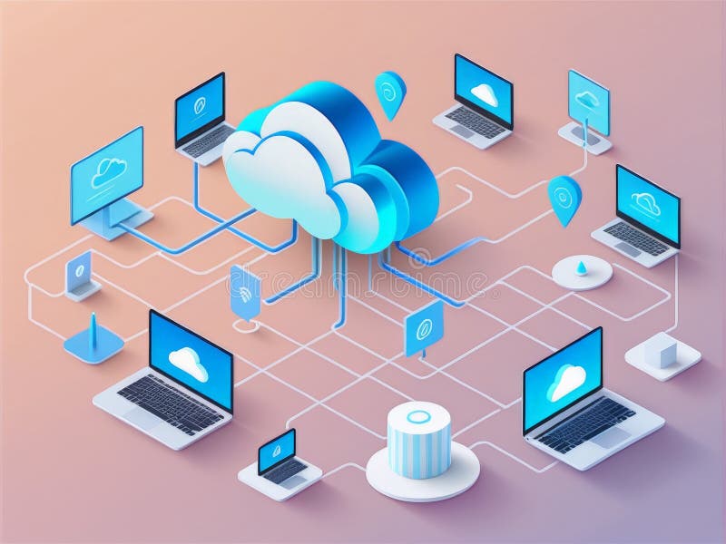 Isometric Cloud Computing Concept, 3d Image Stock Illustration - Illustration of business ...