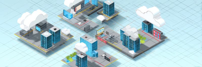 Isometric Cloud Computing Data Exchange Center Layout Designed for ...