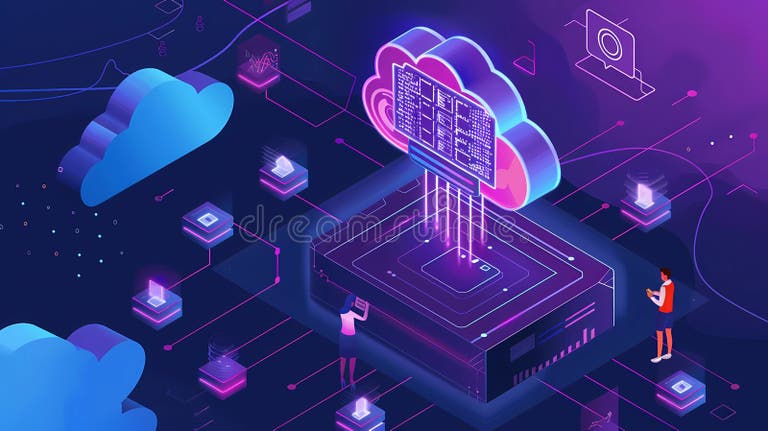 Isometric Cloud Computing, Data Storage and Cloud Computing Concept, Generative AI Illustrations ...