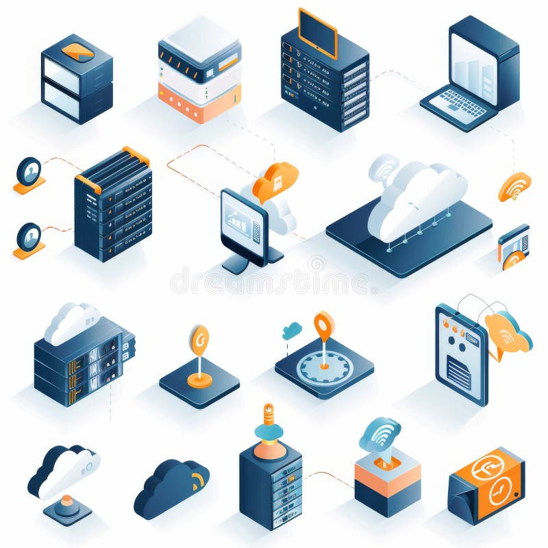 Isometric Cloud Computing Elements Stock Illustration - Illustration of network, connectivity ...