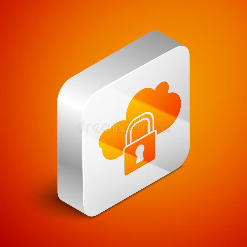 Isometric Cloud Computing Lock Icon Isolated on Orange Background. Security, Safety, Protection ...