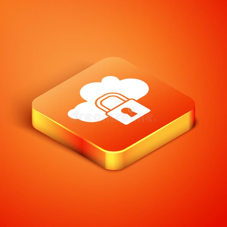 Isometric Cloud Computing Lock Icon Isolated on Orange Background. Security, Safety, Protection ...