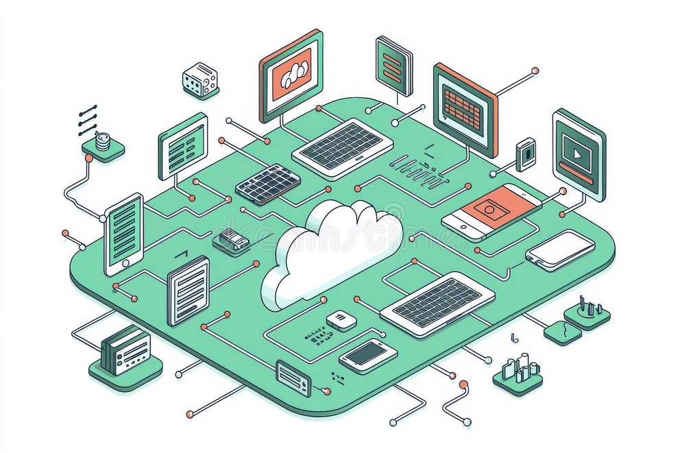 Isometric Cloud Computing Network Featuring Technology Devices and ...