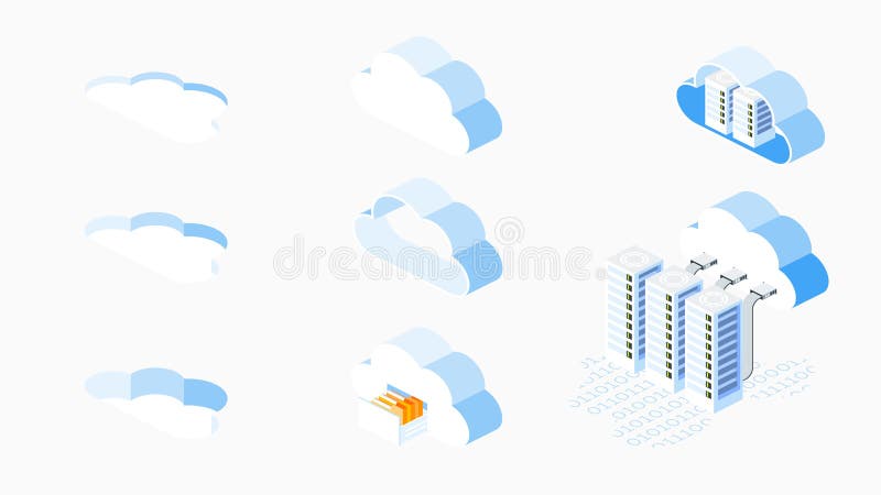 Isometric Cloudscape. Abstract Vector Isometric Clouds. 3d Futuristic Cloud Icons for Backdrops ...