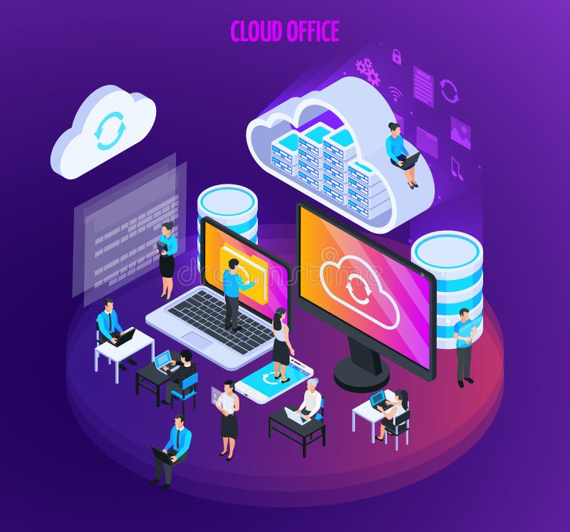 Isometric Cloud Office Composition Stock Vector - Illustration of ...