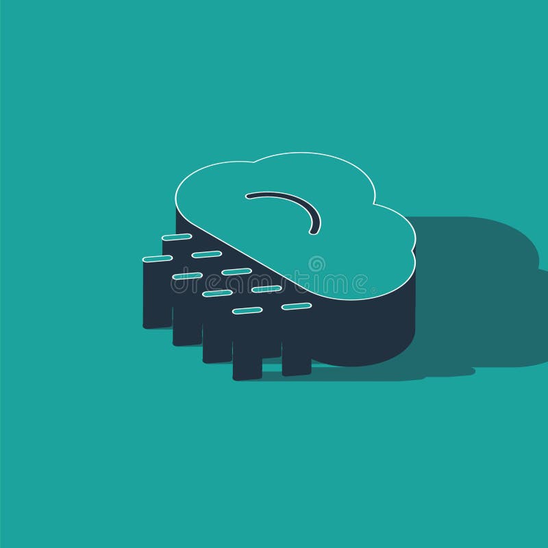 Isometric Cloud with Rain Icon Isolated on Green Background. Rain Cloud ...