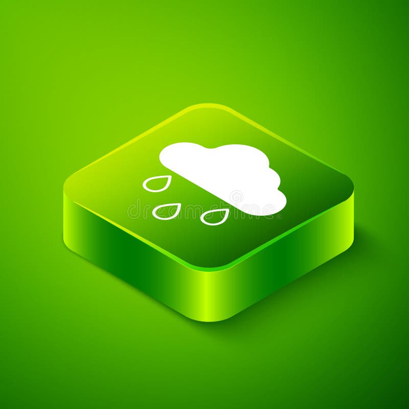 Isometric Cloud with Rain Icon Isolated on Green Background. Rain Cloud ...