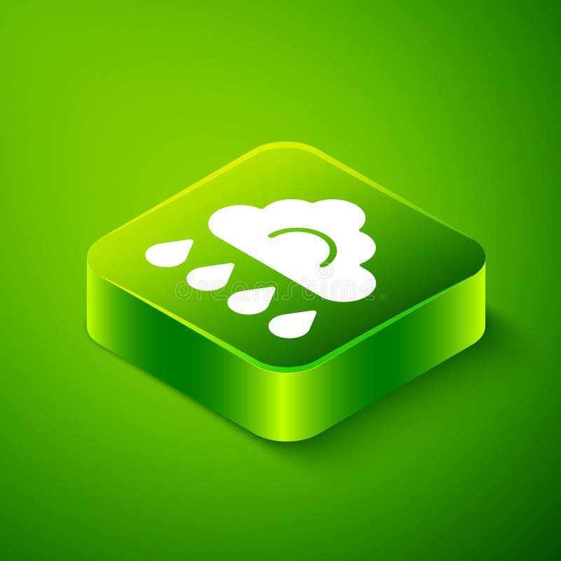 Isometric Cloud with Rain Icon Isolated on Green Background. Rain Cloud ...