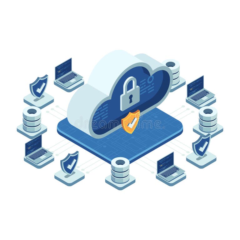 Isometric Cloud Security Concept with Data Protection Elements Stock Vector - Illustration of ...