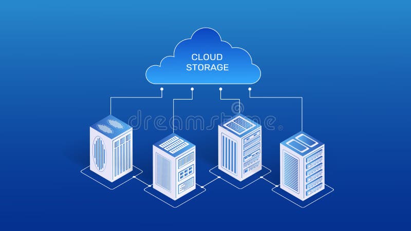 Isometric Cloud Server 3d Big Data Network Hosting Background Share Datacenter On Computer