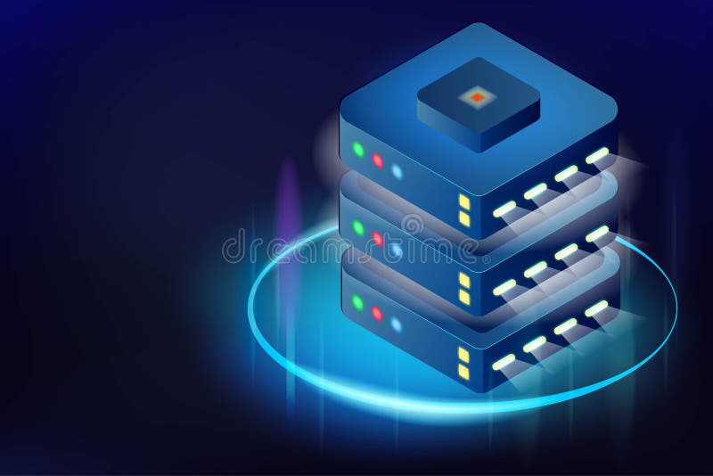 Isometric Cloud Server Isolated on Blue. Datacenter Storage Objects ...