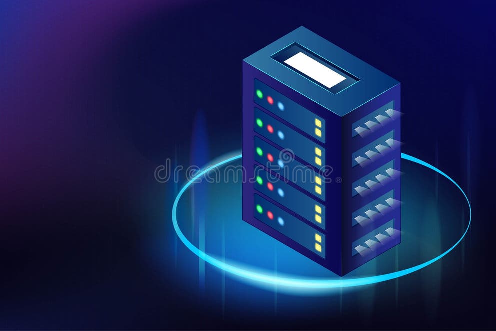 Isometric Cloud Server Isolated on Blue. Datacenter Storage Objects ...
