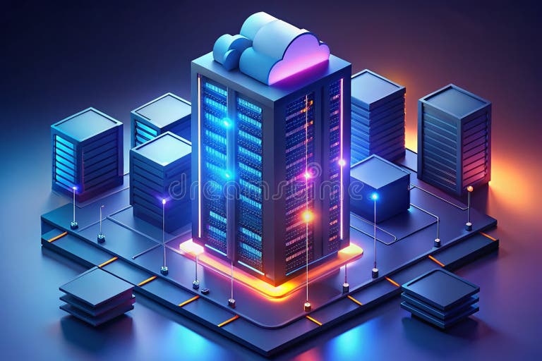 Isometric Cloud Server Network in LowLight a Detailed Visualization of Modern Data ...