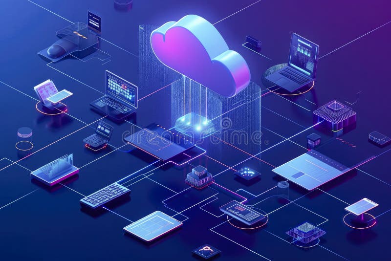 Isometric Cloud Storage for Downloading, Representing a Digital Service or Application Stock ...