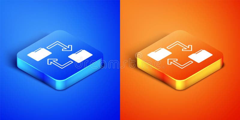 Isometric Cloud Storage Text Document Folder Icon Isolated on Blue and ...
