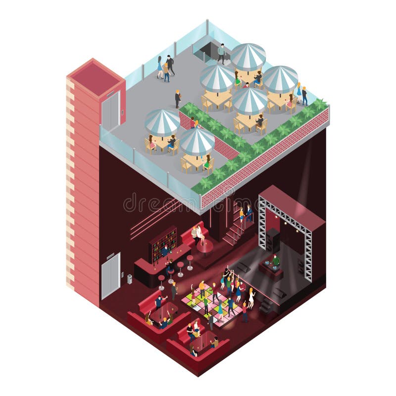 Isometric Club and Restaurant. Vector Illustration Decorative Design ...