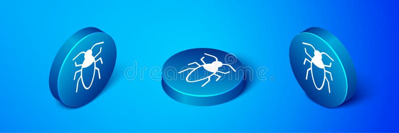 Isometric Cockroach Icon Isolated on Blue Background. Blue Circle ...