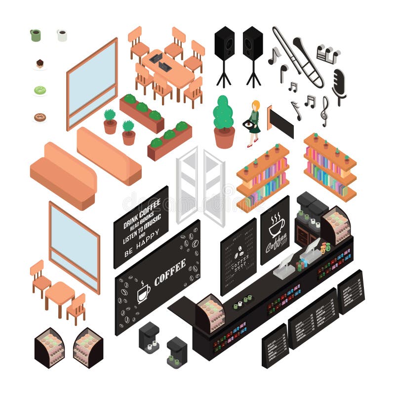 Isometric Coffee Cafe Elements. Vector Illustration Decorative Design ...