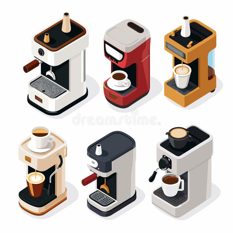 Isometric Coffee Machines Preparing Espresso Cappuccino Various Colors ...