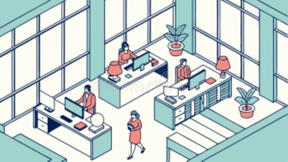 Isometric Collaborative Office with Workstations, Vector Design ...