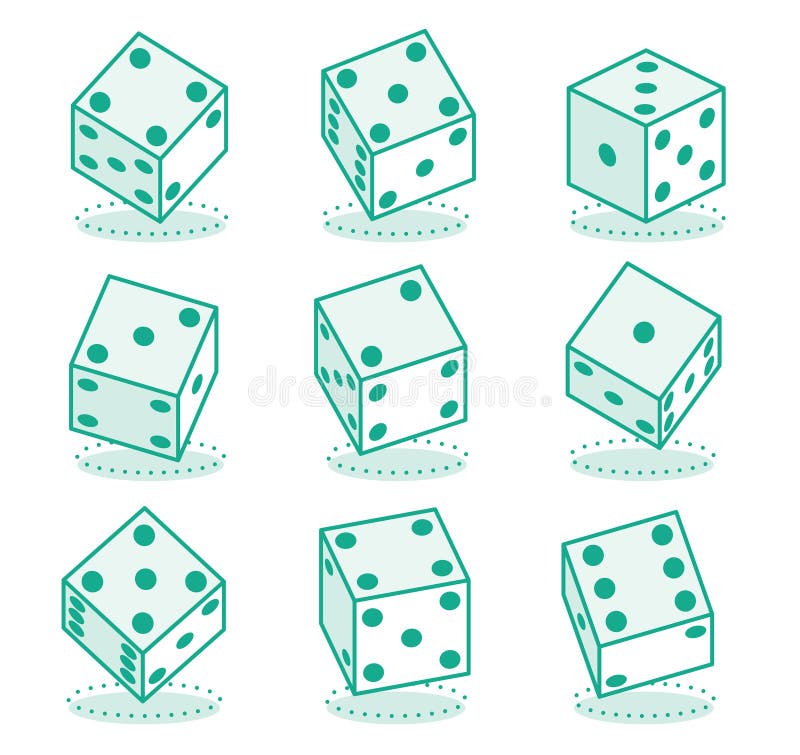 Isometric Collection of Dices on a White Background. Outline Objects ...