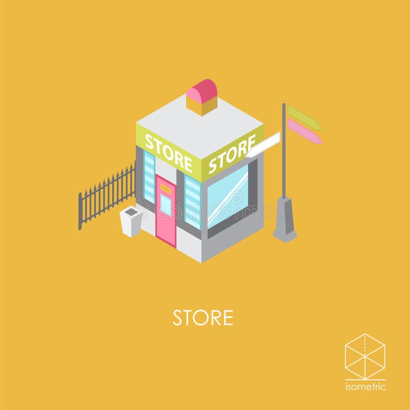 Isometric Color Vector Icon Store on a Yellow Background Stock Vector ...