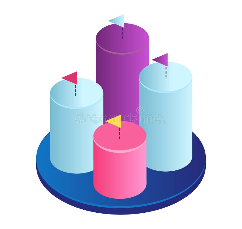 Isometric Colorful Bar Graph with Four Columns and Flags. Business Data ...