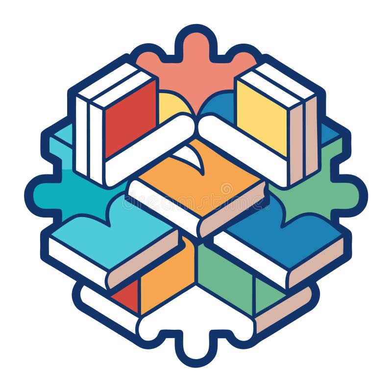 Isometric Colorful Books Arranged in a Puzzle-Like Pattern, Education ...
