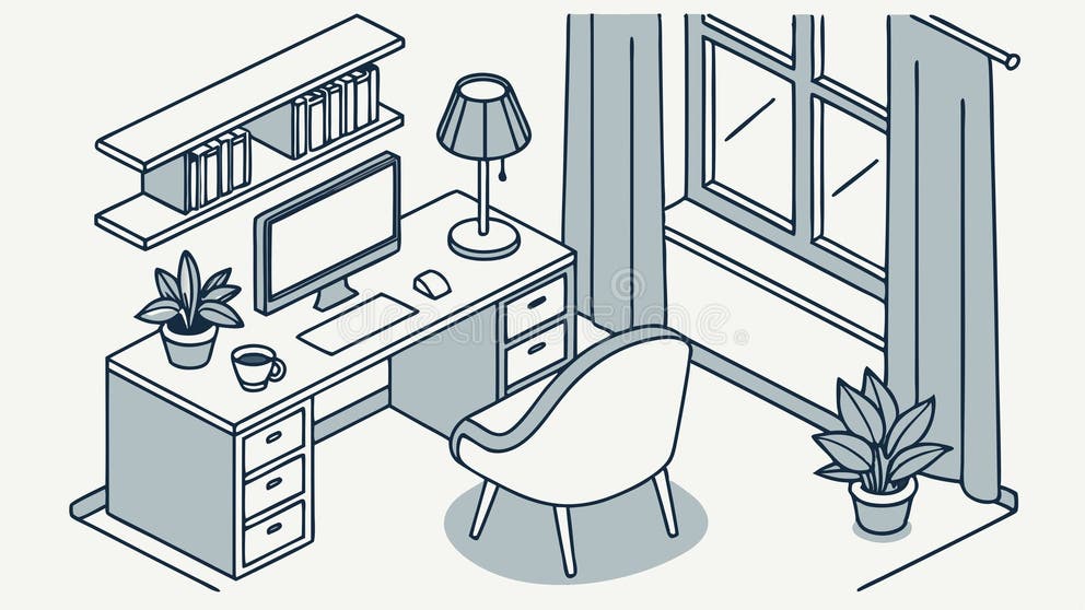 Isometric Comfortable Office Desk Setup, Remote Work Space, Vector ...