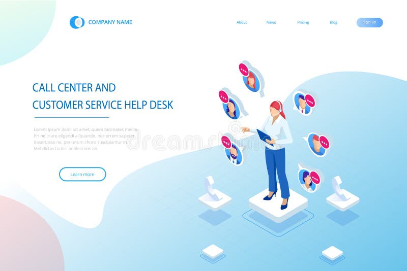 Isometric Communication Support Phone Operator, Call Center and ...