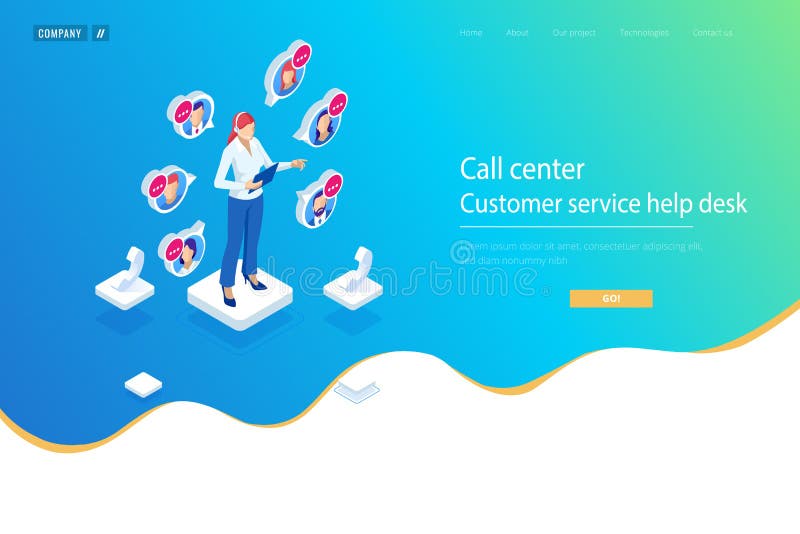 Isometric Communication Support Phone Operator, Call Center and ...