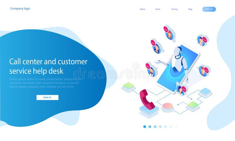 Isometric Communication Support Phone Robot Ai Operator, Call Center ...