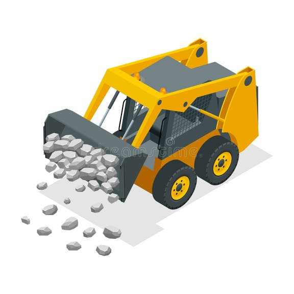 Isometric Compact Excavators. Yellow Skid Steer Loader. Stock Vector ...