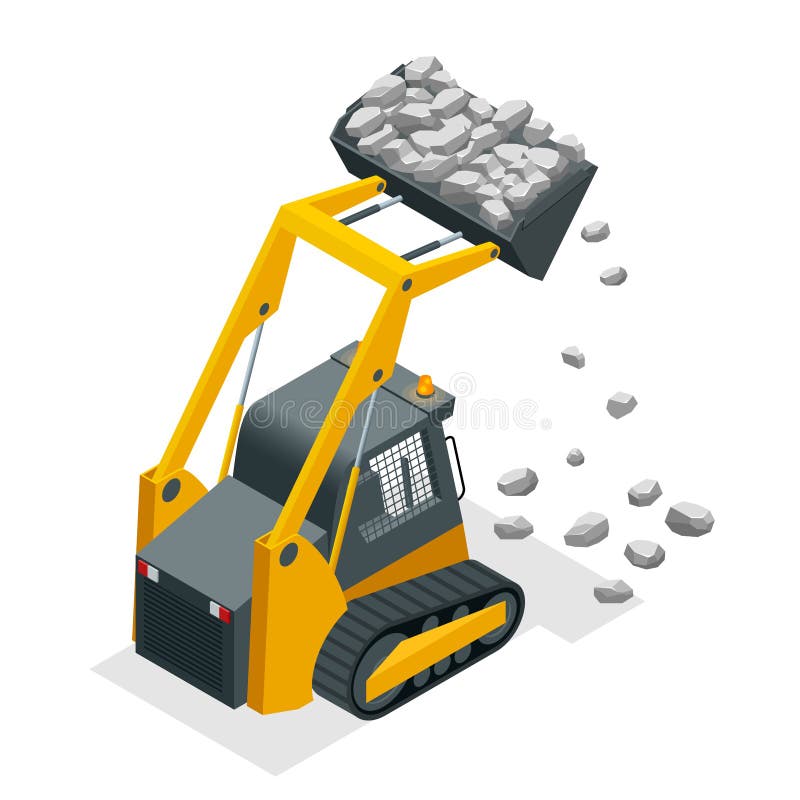 Isometric Compact Excavators. Yellow Skid Steer Loader. Stock Vector ...