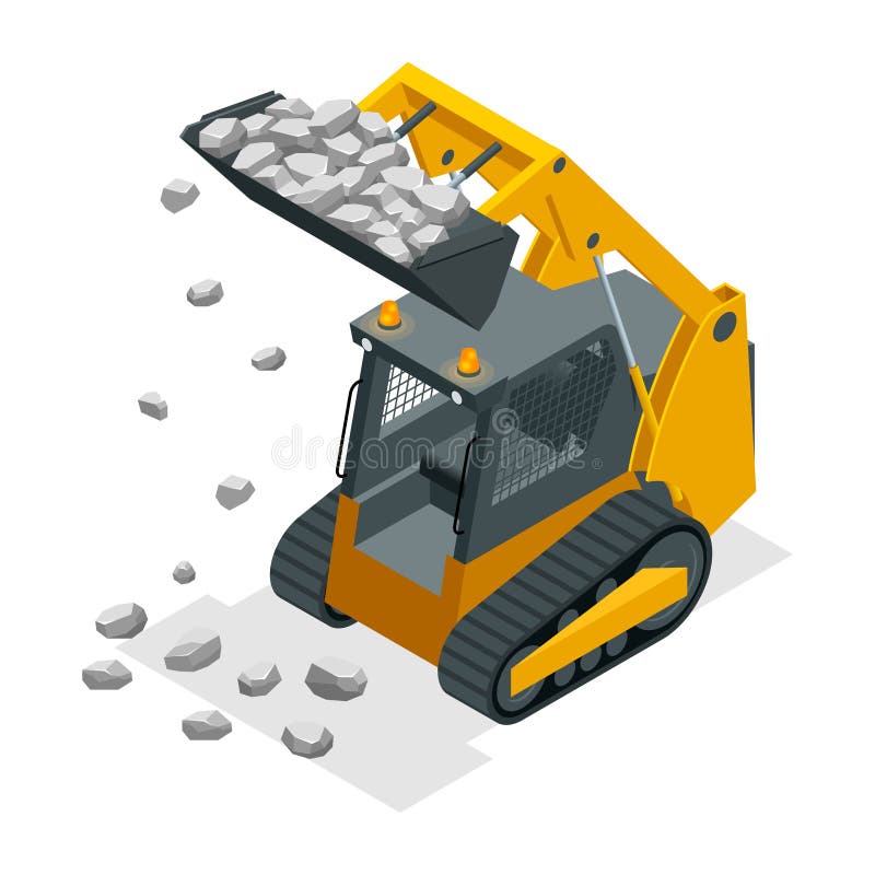 Isometric Compact Excavators. Yellow Skid Steer Loader. Stock Vector ...