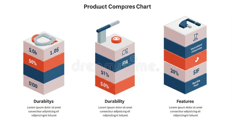 Isometric Comparison Chart with Three Vertical Blocks Labeled ...