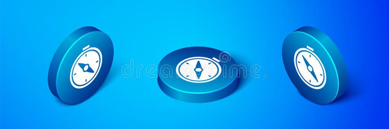 Isometric Compass Icon Isolated on Blue Background. Windrose Navigation ...
