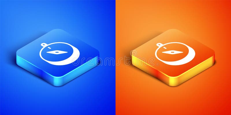 Isometric Compass Icon Isolated on Blue and Orange Background. Windrose ...