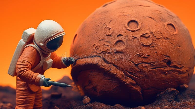 Isometric Composition with Astronaut and Small Planet. Miniature ...