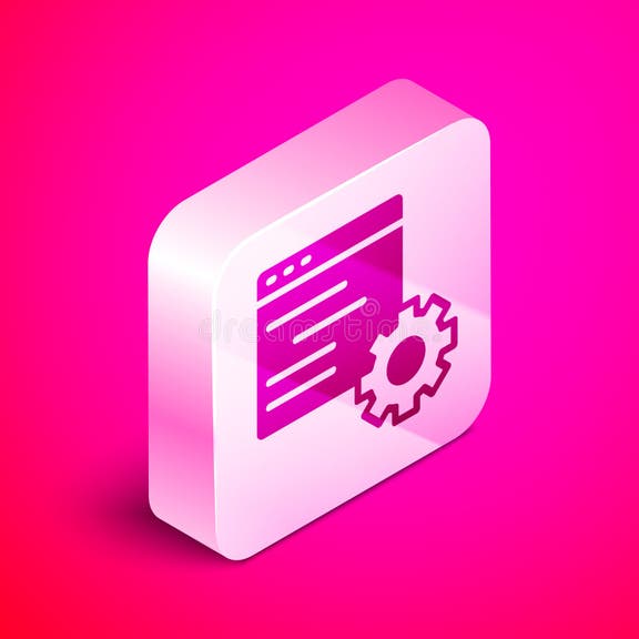 Isometric Computer Api Interface Icon Isolated on Pink Background. Application Programming ...
