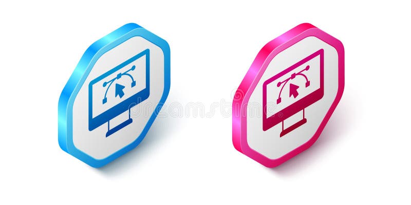 Isometric Computer Display with Vector Design Program Icon Isolated on Isolated on White ...